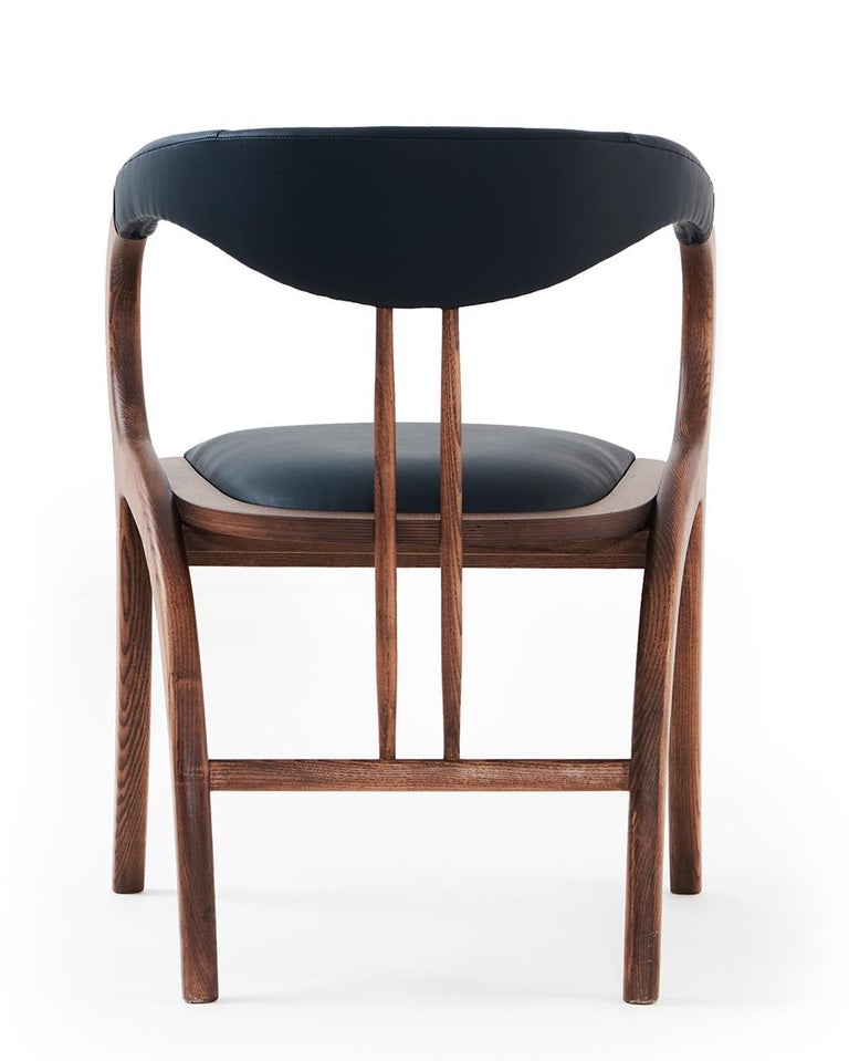 Contemporary Chair, Walnut Color/Black Faux Leather- Set of 6 For Sale ...