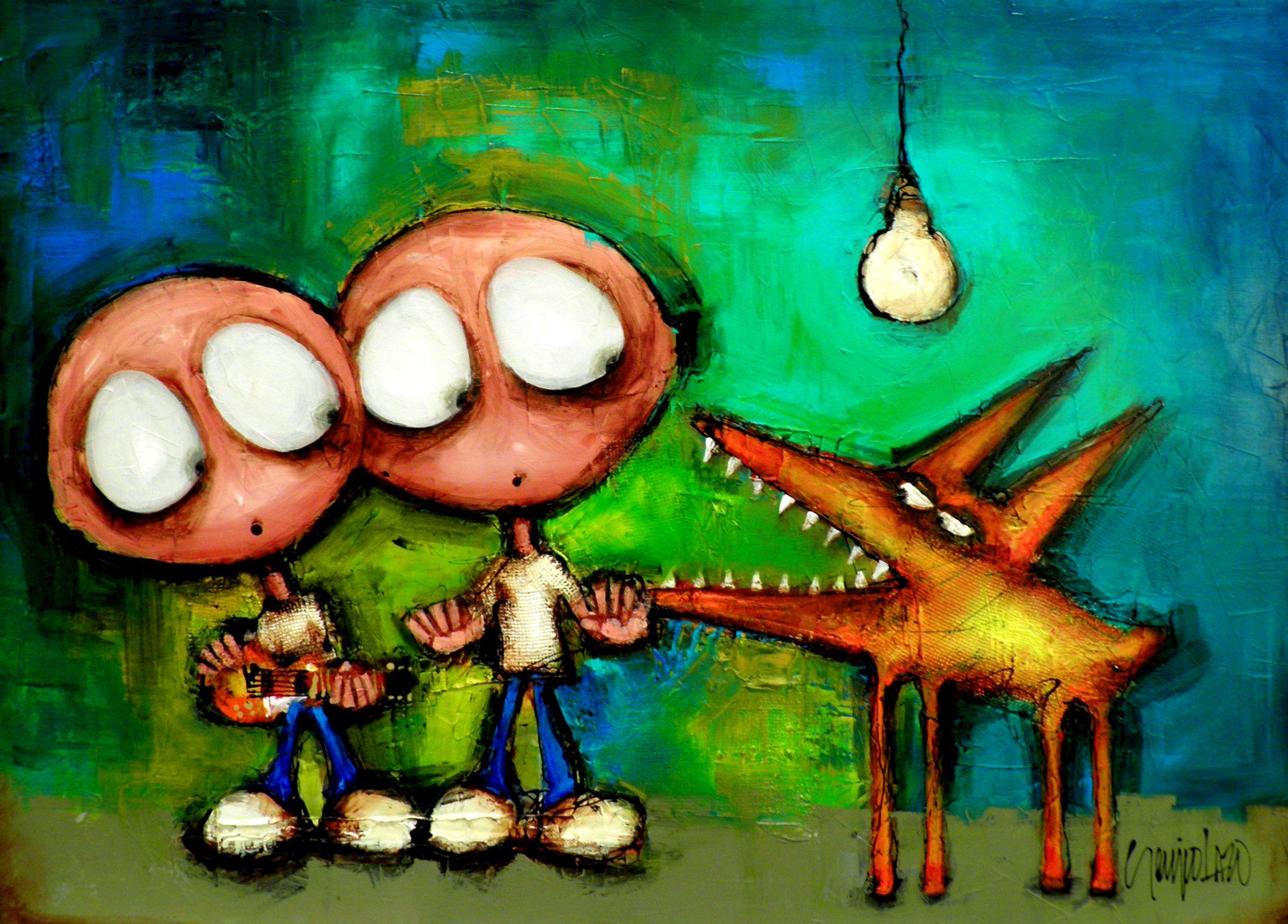 Sergio Lazo - Let's Talk, Mixed Media on Canvas For Sale at 1stDibs