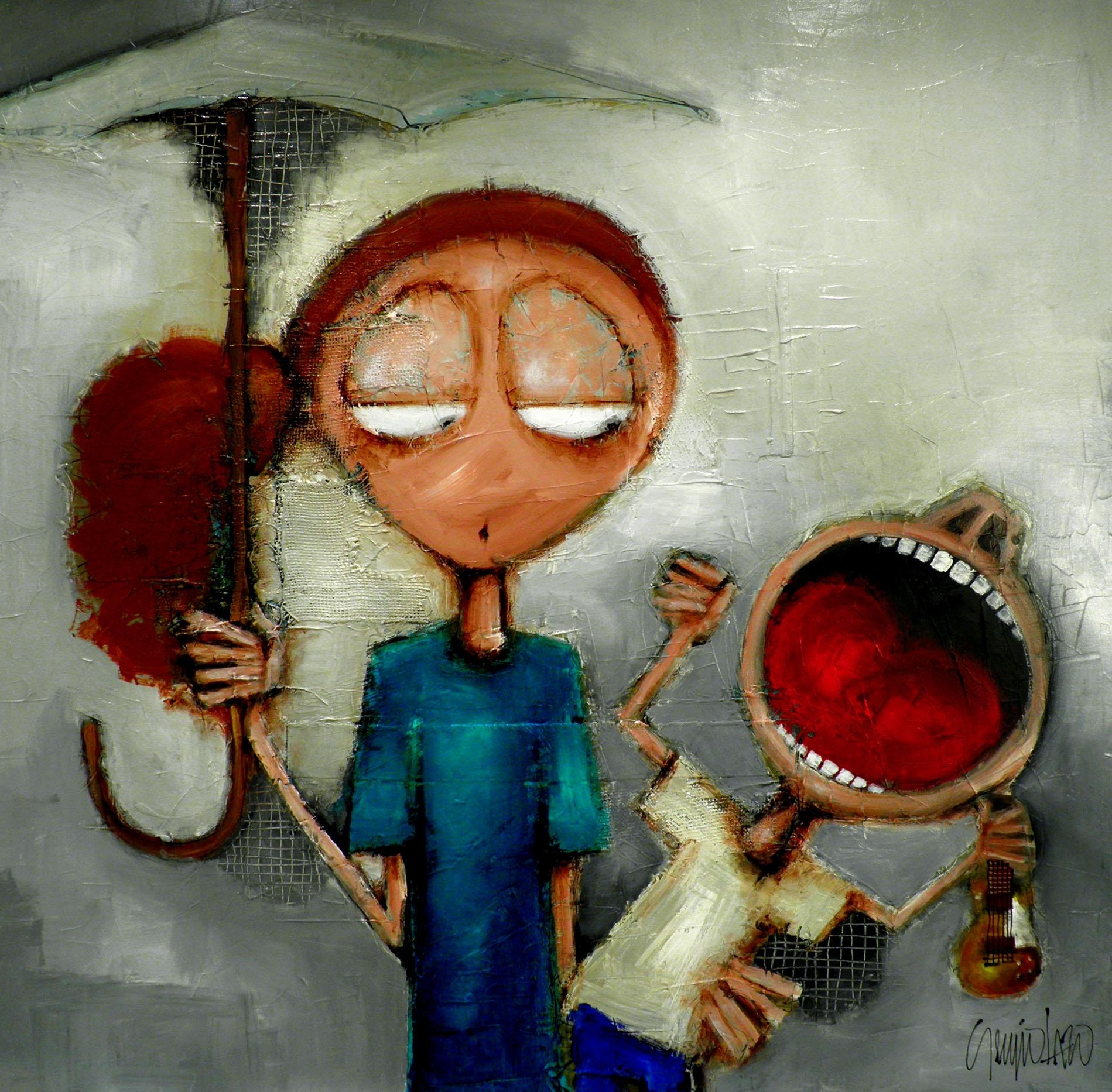 Sergio Lazo - Not Again, Mixed Media on Canvas For Sale at 1stDibs