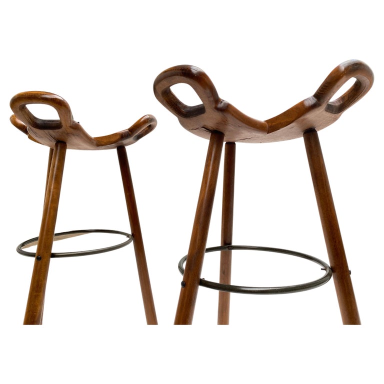 Sergio Rodrigues for Confonorm Pair of Brutalist Birch Bar Stools Spain ...