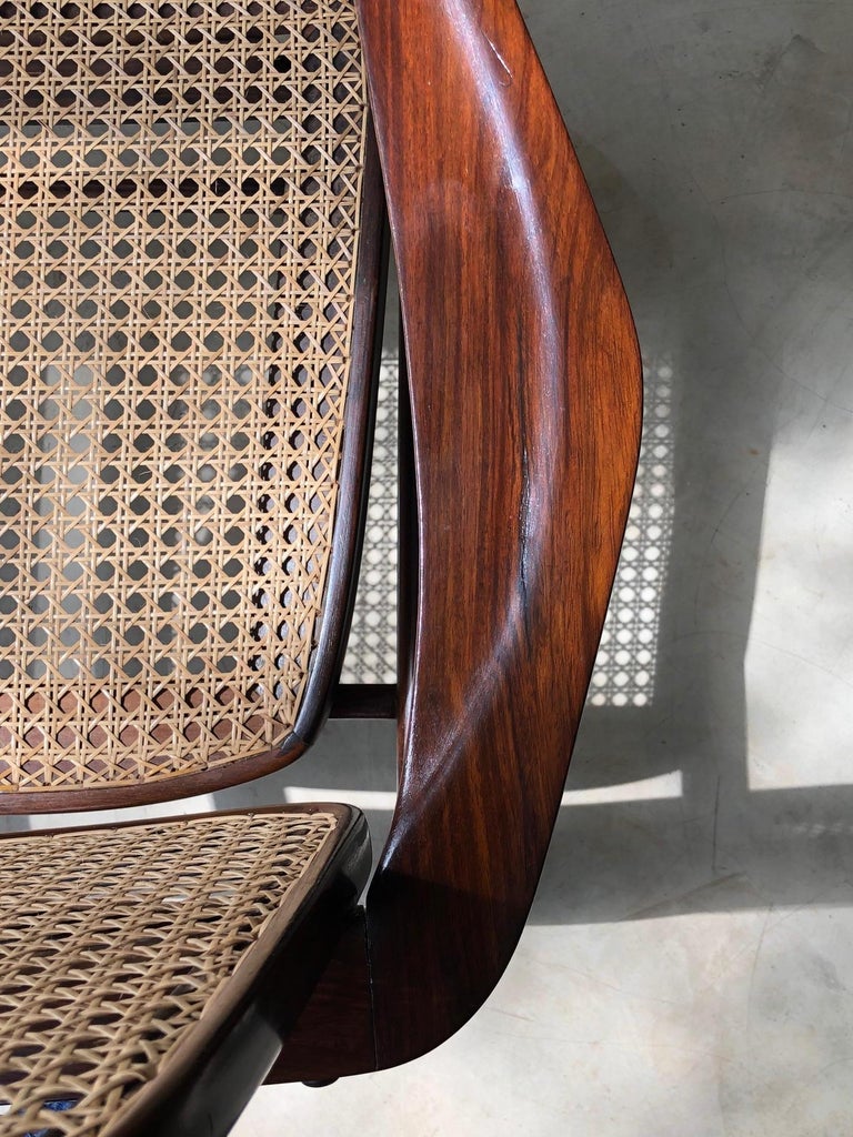 Sergio Rodrigues "Oscar" Armchair for OCA, Rosewood and Cane Chair ...