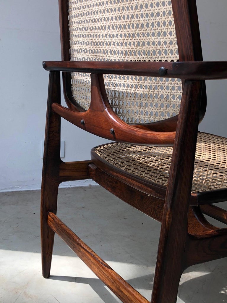 Sergio Rodrigues "Oscar" Armchair for OCA, Rosewood and Cane Chair ...