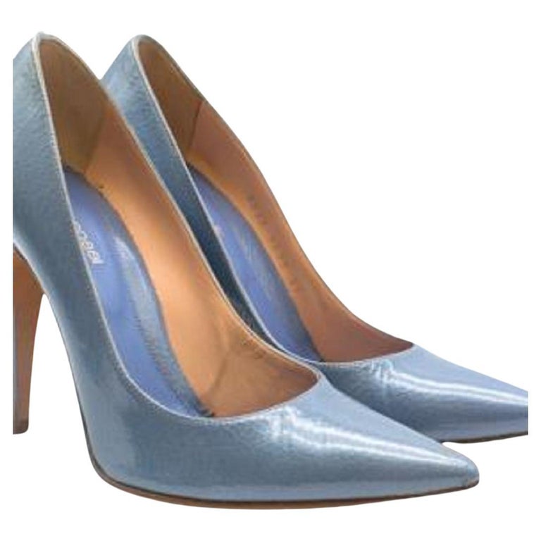 Sergio Rossi Blue Patent Leather Pointed Godiva Pumps For Sale at 1stDibs