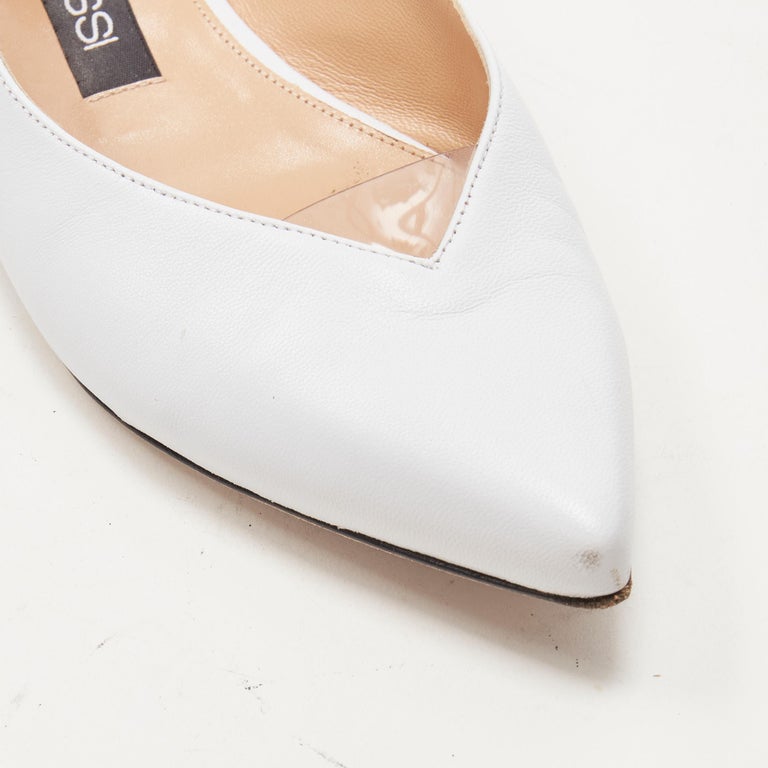 SERGIO ROSSI white leather pointed toe PVC trim sling back flats EU37.5 ...