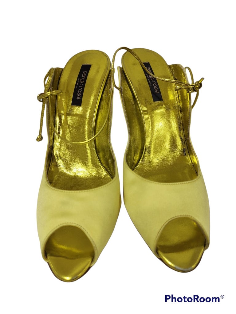 Sergio Rossi yellow silk satin sandals For Sale at 1stDibs