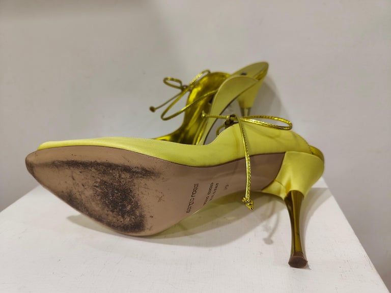 Sergio Rossi yellow silk satin sandals For Sale at 1stDibs
