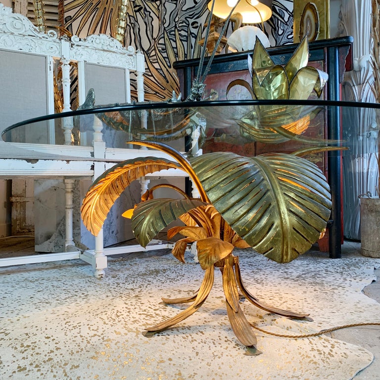 Sergio Terzani Gold Illuminated Palm Leaf Table 1970 s For Sale at 1stDibs palm leaf side table