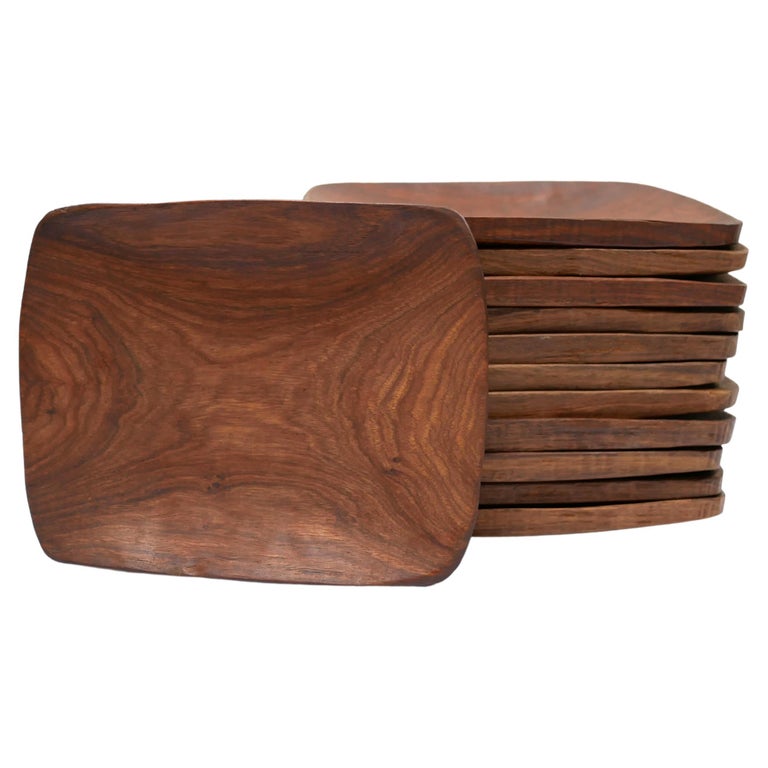 Series of 12 vintage teak plates For Sale at 1stDibs