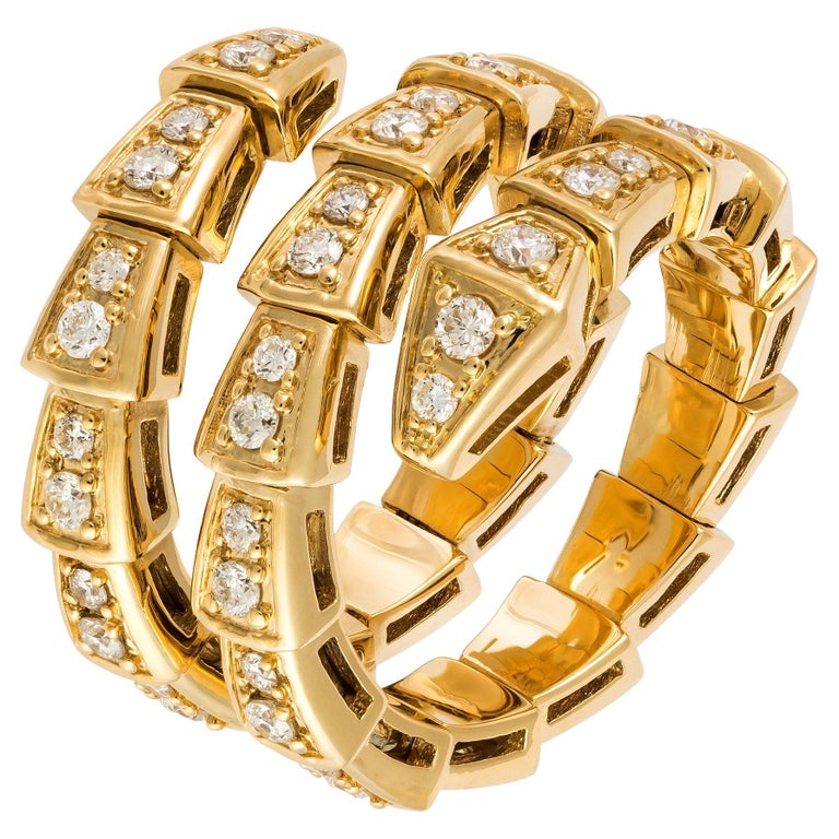 Customizable Serpent Yellow 18K Gold White Diamond Ring for Her For ...