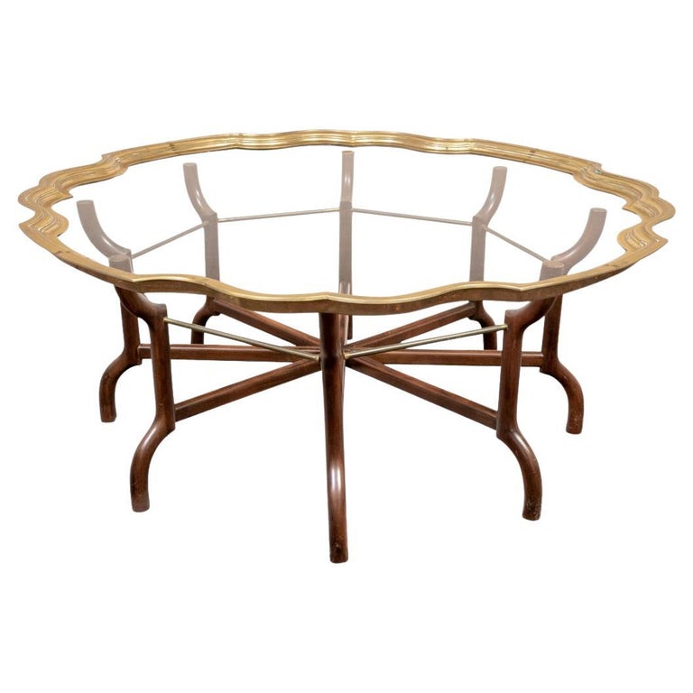 Serpentine Form Brass Frame Glass Top Coffee Table For Sale at 1stDibs