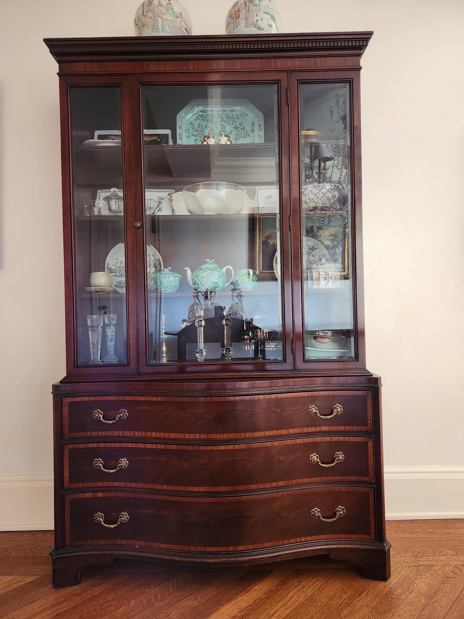 Serpentine Mahogany Breakfront Cabinet by Fancher Furniture Co., 20th ...