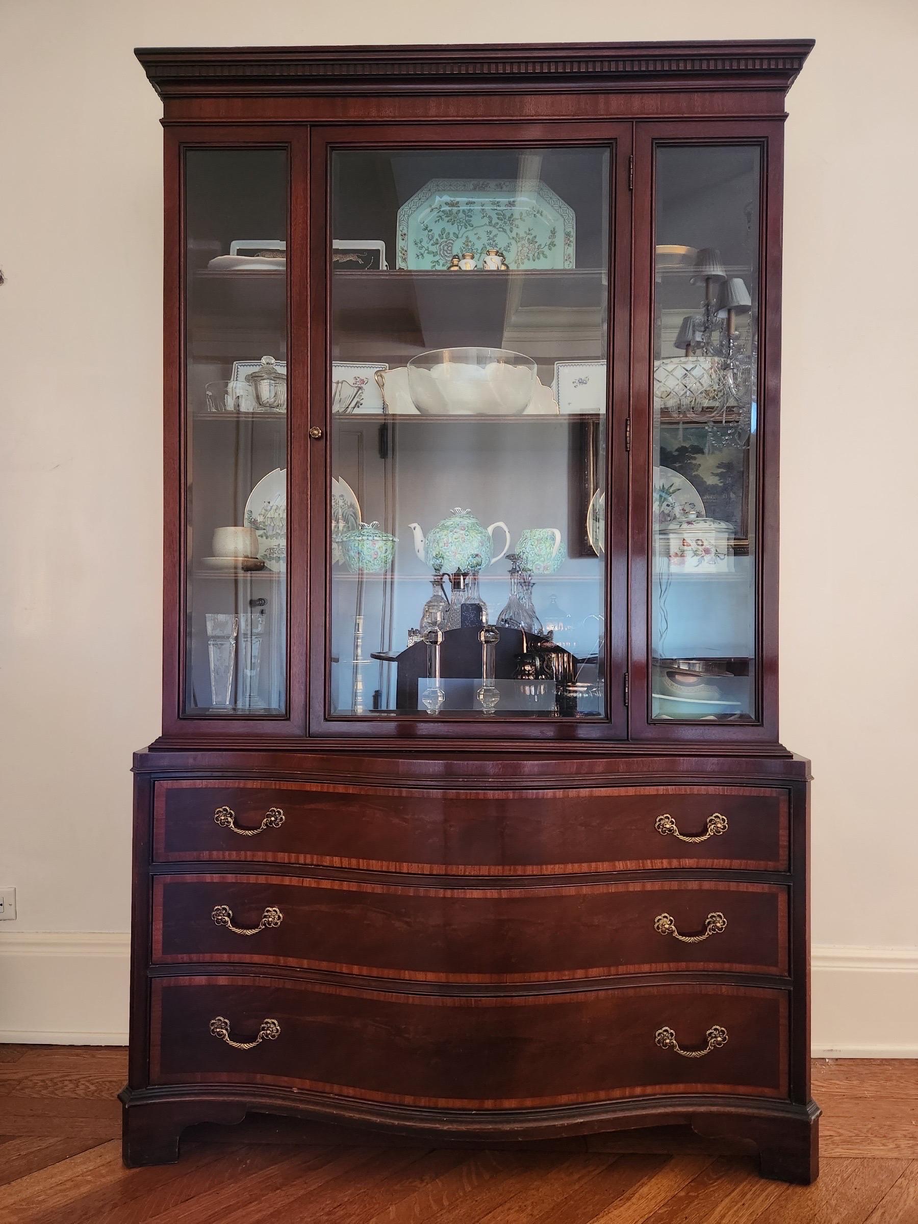 Serpentine Mahogany Breakfront Cabinet by Fancher Furniture Co., 20th ...