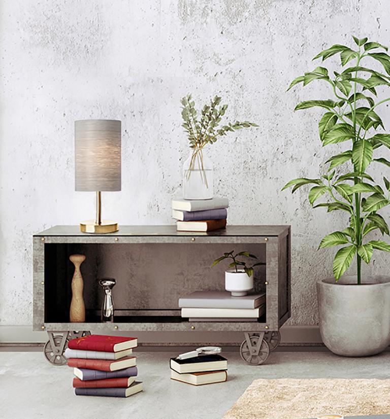 Mid-Century Grey Tay Wood Veneer Table Lamp with Brushed Brass For Sale ...