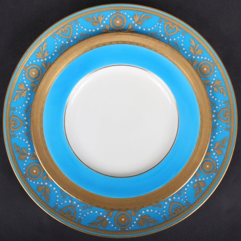 Service of Minton Turquoise and Gold Monogrammed Plates with Side ...