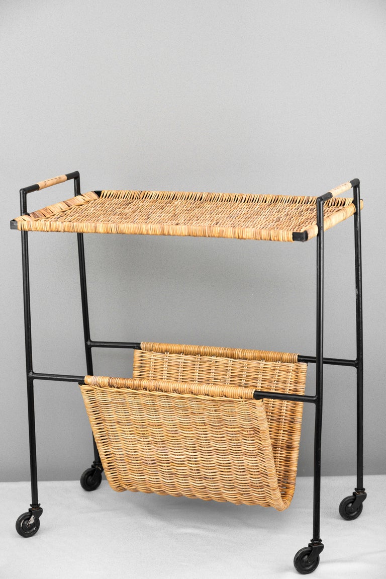 Serving Cart with News Paper Holder, circa 1950s For Sale at 1stDibs