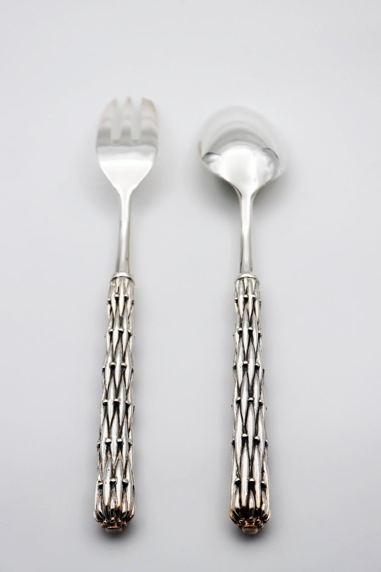 Serving Spoon and Fork in Silver Bronze For Sale at 1stDibs
