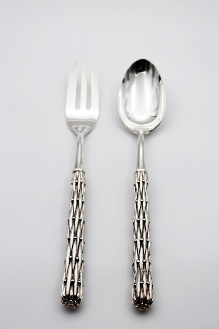 Serving Spoon and Fork in Silver Bronze For Sale at 1stDibs