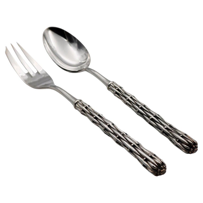 Serving Spoon and Fork in Silver Bronze For Sale at 1stDibs