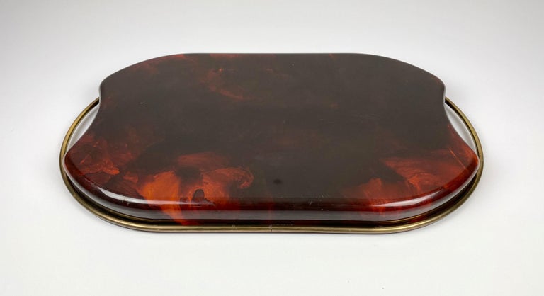 Serving Tray Faux Tortoise Shell Lucite and Brass, Italy, 1970s at 1stDibs