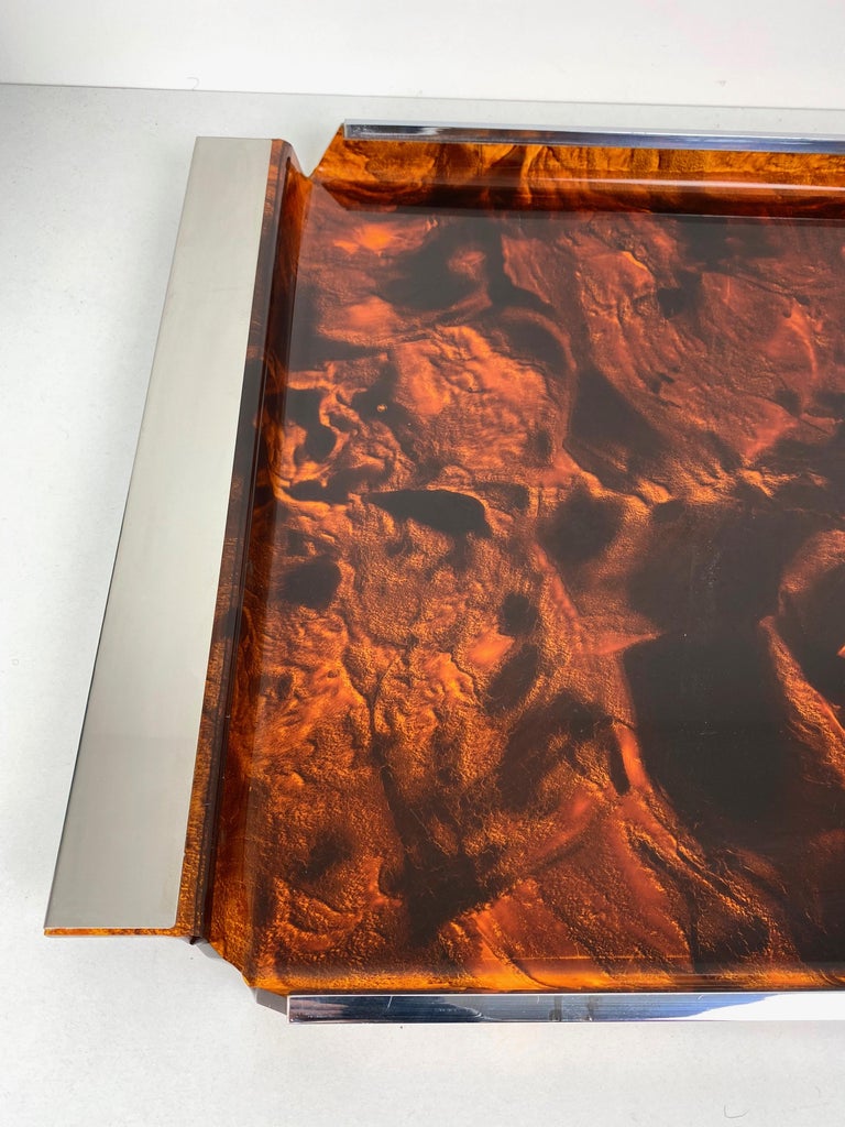 Serving Tray Faux Tortoise Shell Lucite and Chrome 1970s Willy Rizzo ...