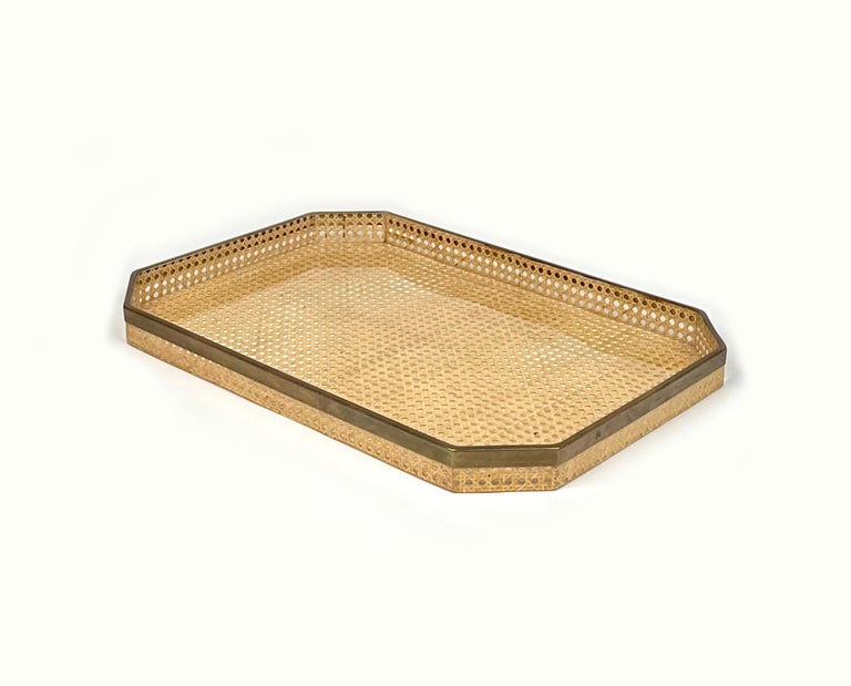 Serving Tray in Lucite, Rattan and Brass Christian Dior Style, Italy ...