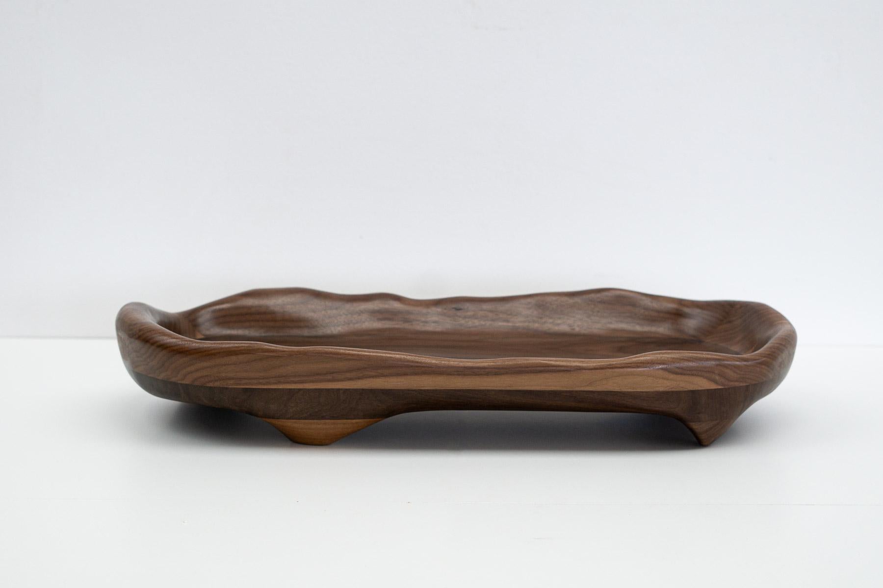 Serving Tray in Walnut Wood Organic Shaped For Sale at 1stDibs