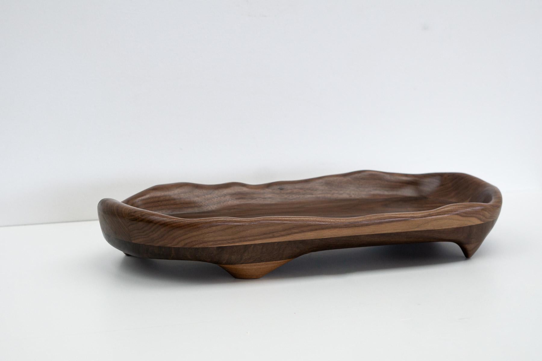 Serving Tray in Walnut Wood Organic Shaped For Sale at 1stDibs