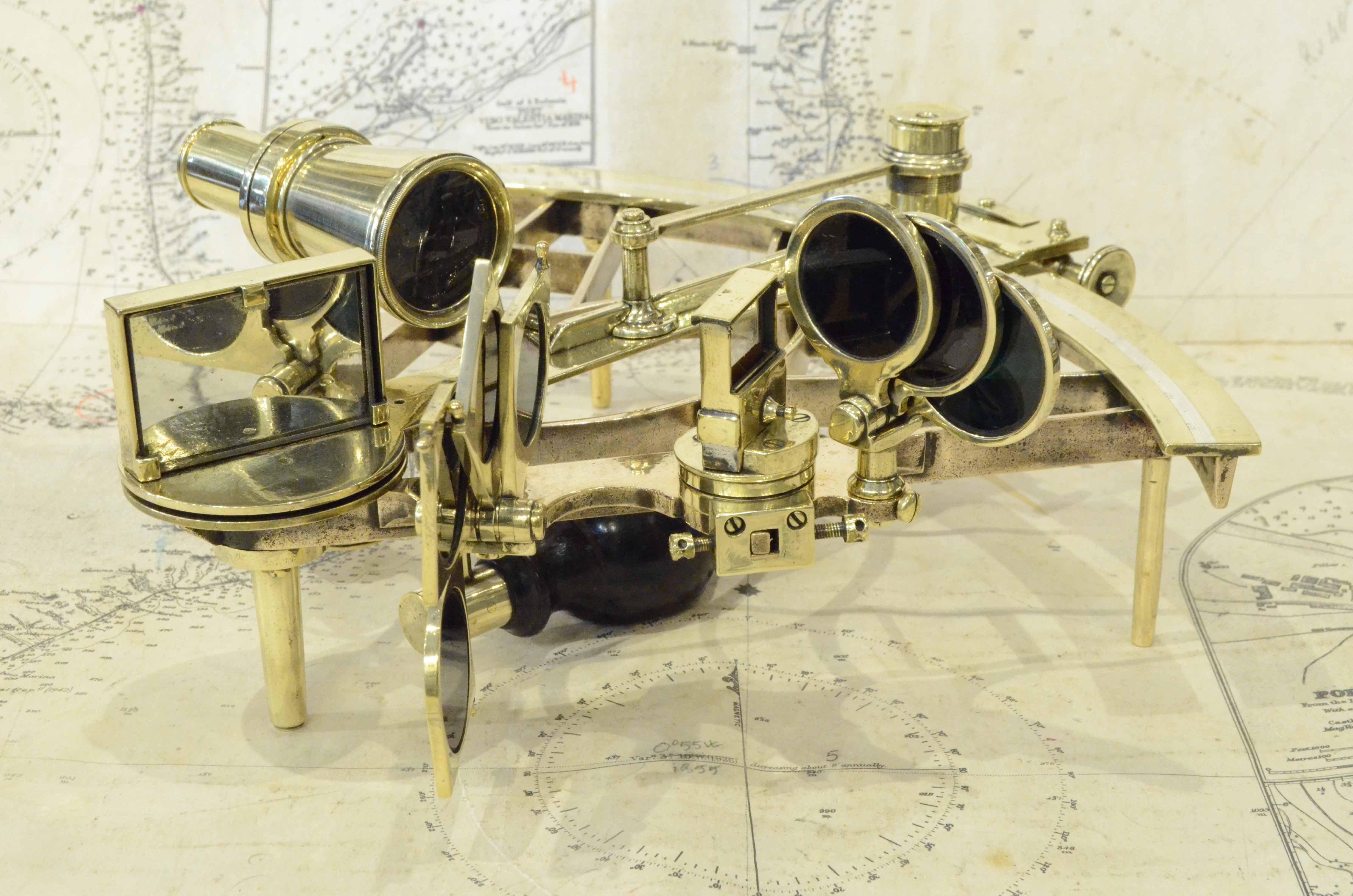 English Brass Sextant Of 1870 Complete With Optics And Original Box For ...