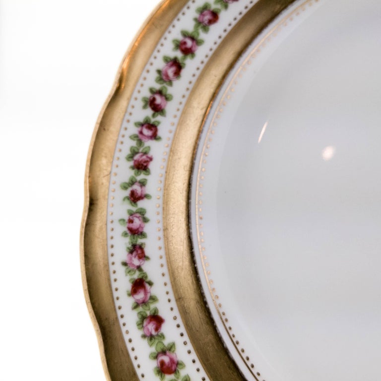 Set of 10 Scalloped Edge Antique English Dessert Plates, Rose and Gilt ...