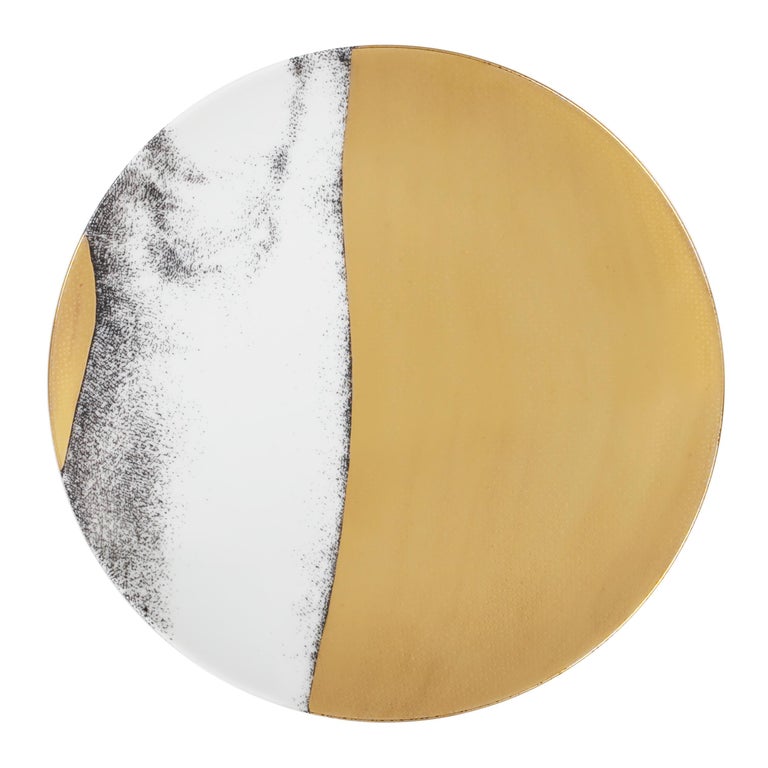 Set 12 Porcelain Plates Eva Black/White/Gold For Sale at 1stDibs