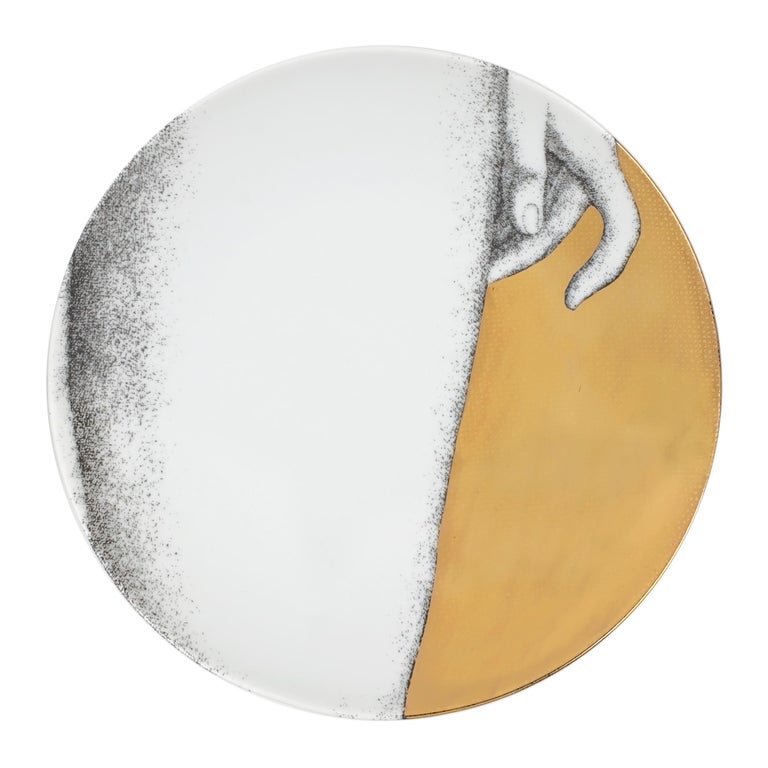 Set 12 Porcelain Plates Eva Black/White/Gold For Sale at 1stDibs