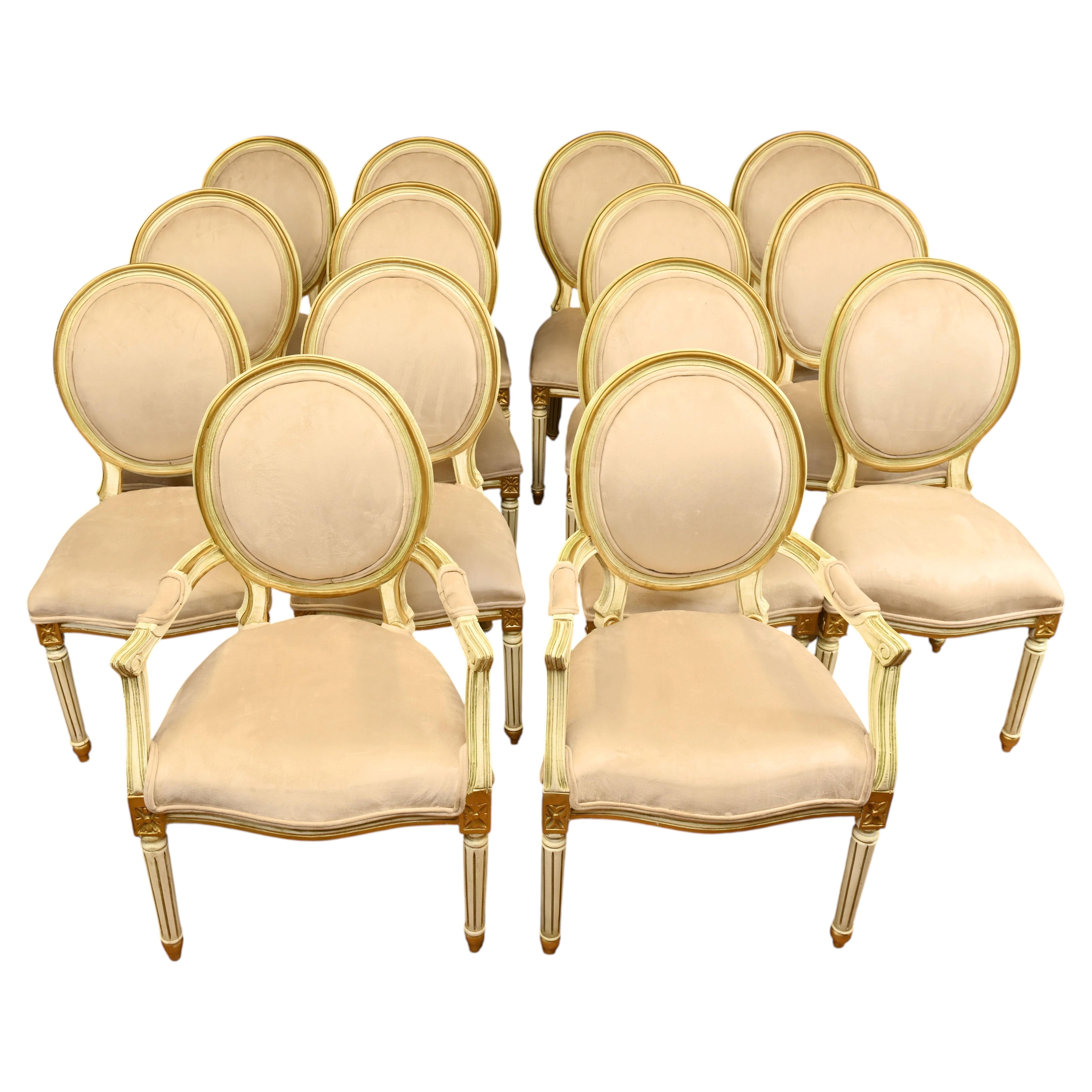 Set 14 French Louis XVI Dining Chairs Painted For Sale at 1stDibs