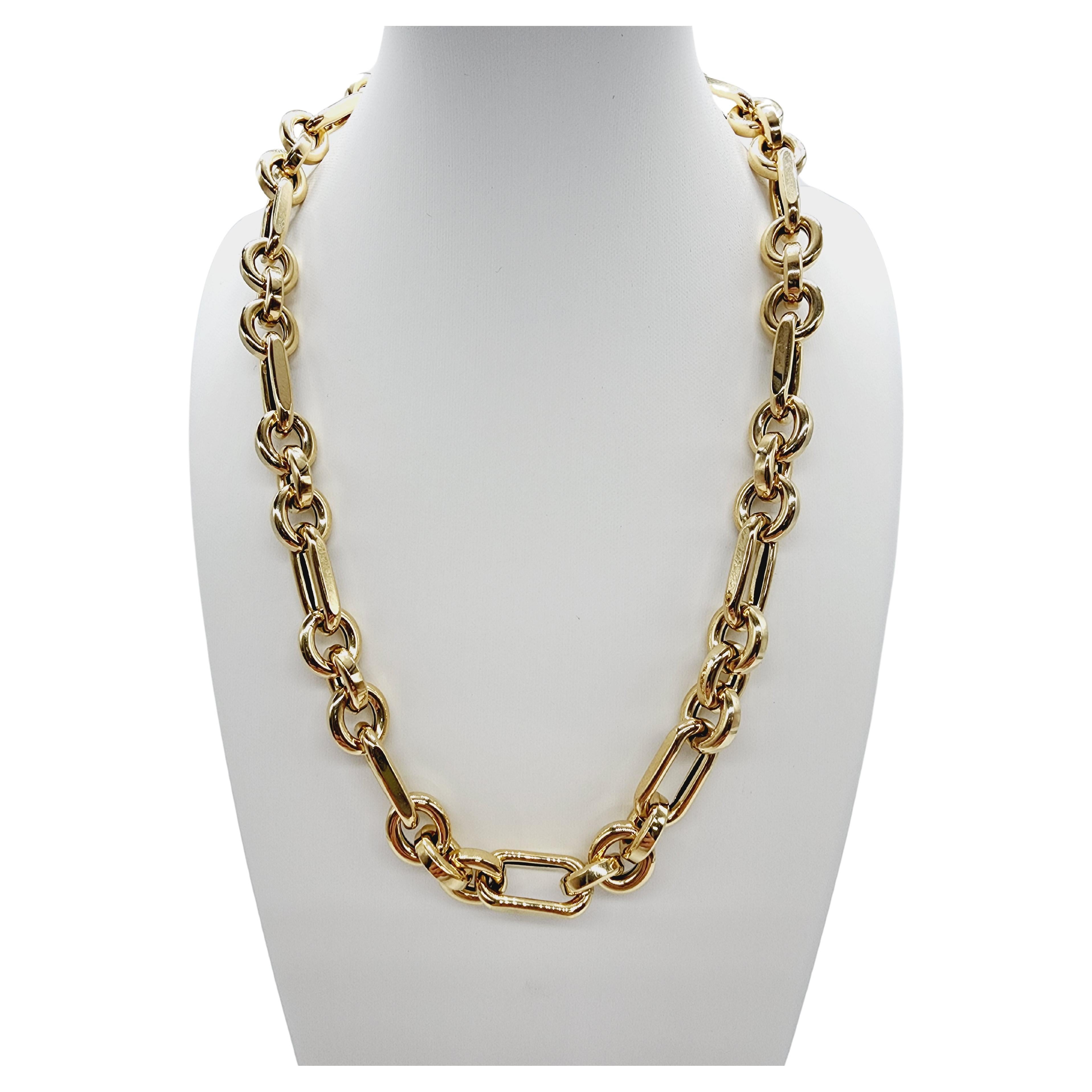 SET 18 Karat Yellow Gold Italian Link Chain and Bracelet For Sale at ...