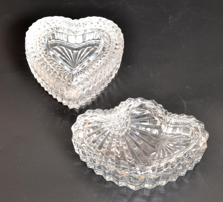 Set 2 Cut and Beveled Glass Heart Shaped Candy Dish Jewelry Trinket ...