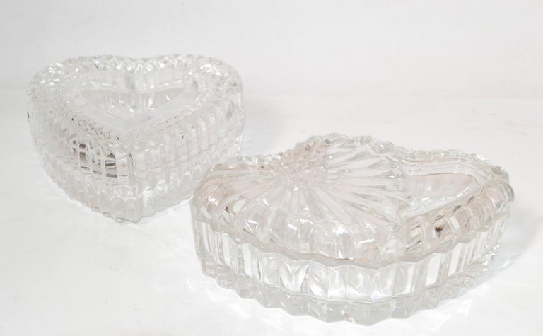Set 2 Cut and Beveled Glass Heart Shaped Candy Dish Jewelry Trinket ...