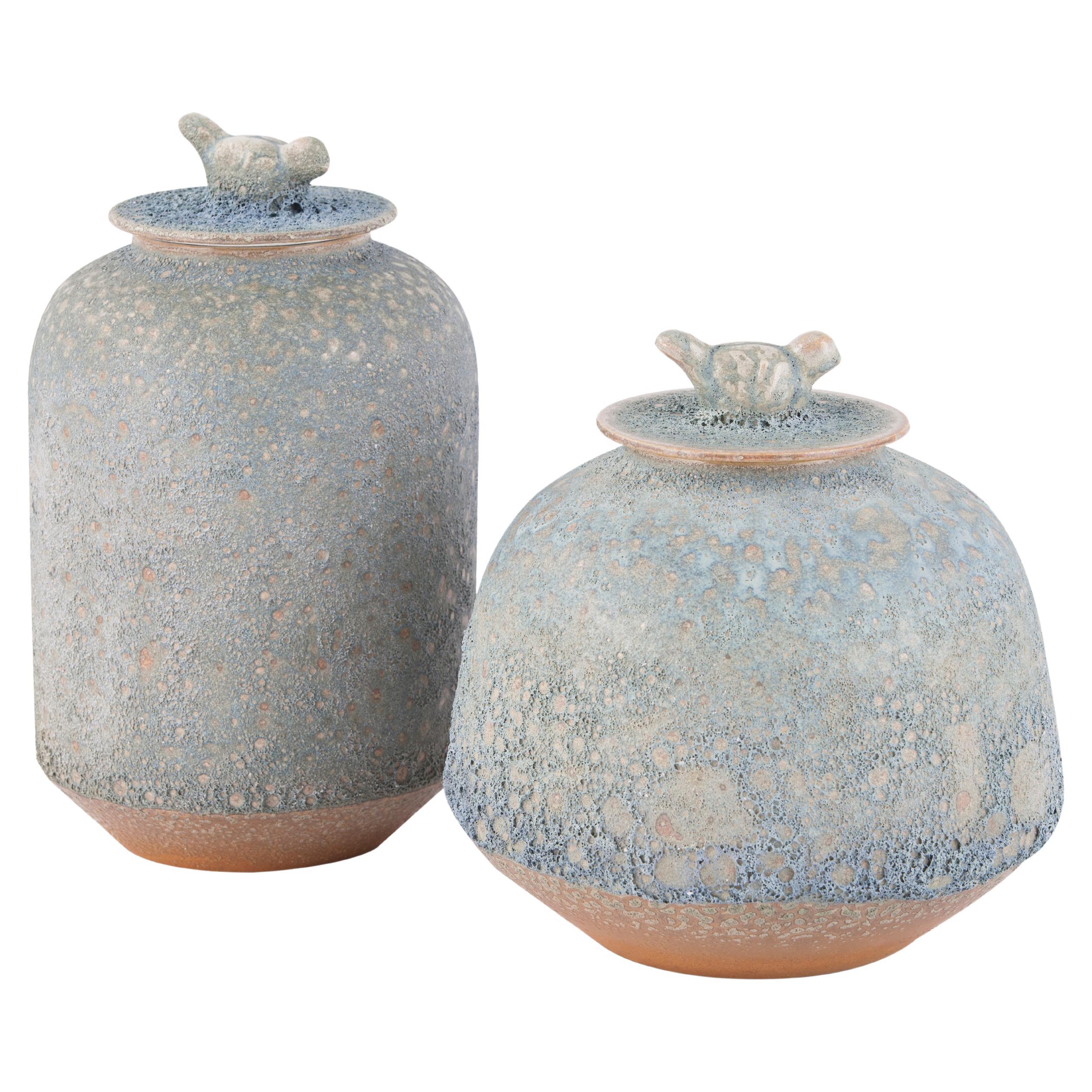 French Mid-Century Blue and White Porcelain Pot with Stand at 1stDibs