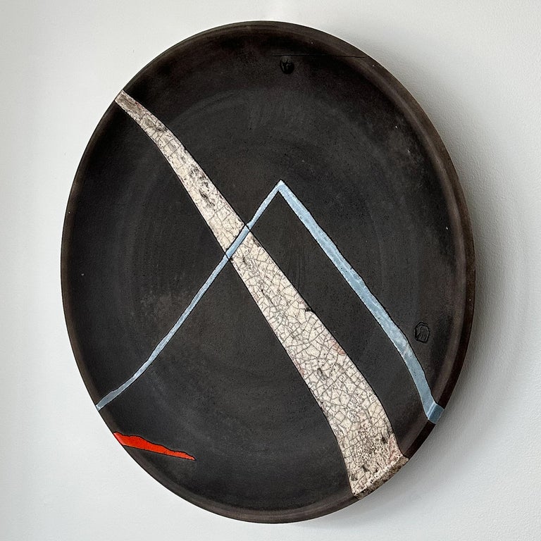 Set 3 Black Stoneware Abstract Glazed Wall Chargers For Sale at 1stDibs