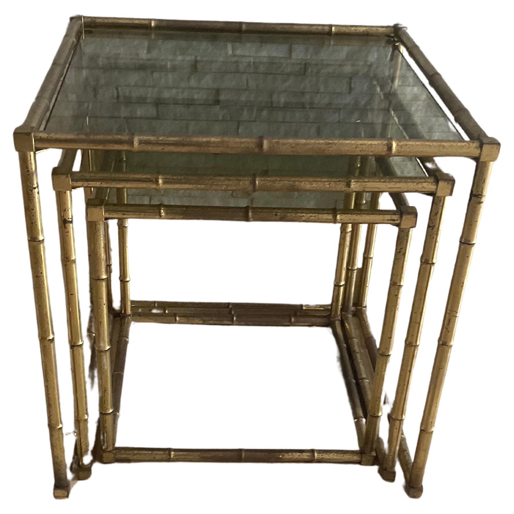Set of 3 interlocking brass and glass coffee tables 1960s For Sale at ...