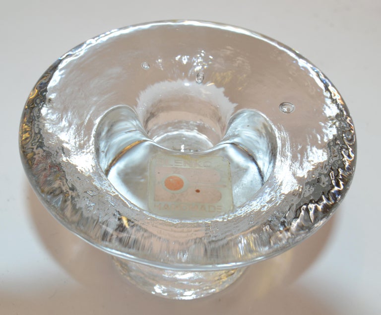 Set 3 Vintage Blenko Art Glass Ice Mushroom Candle Holders Designed Don ...