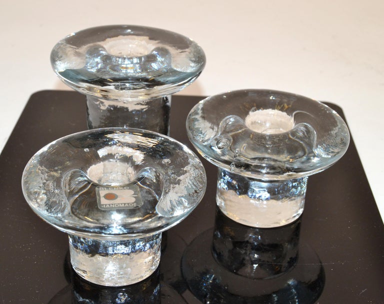 Set 3 Vintage Blenko Art Glass Ice Mushroom Candle Holders Designed Don ...