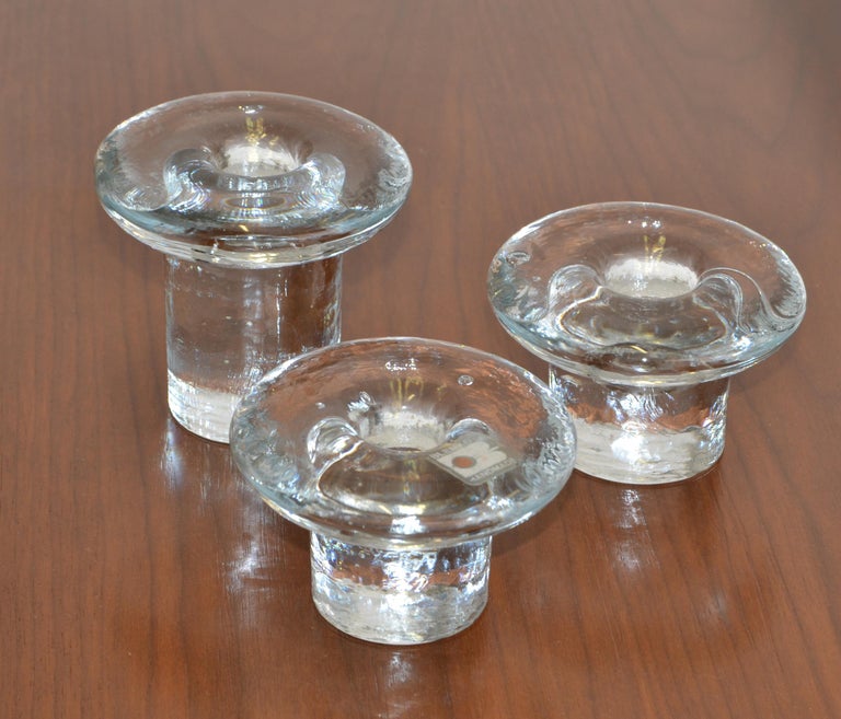 Set 3 Vintage Blenko Art Glass Ice Mushroom Candle Holders Designed Don ...