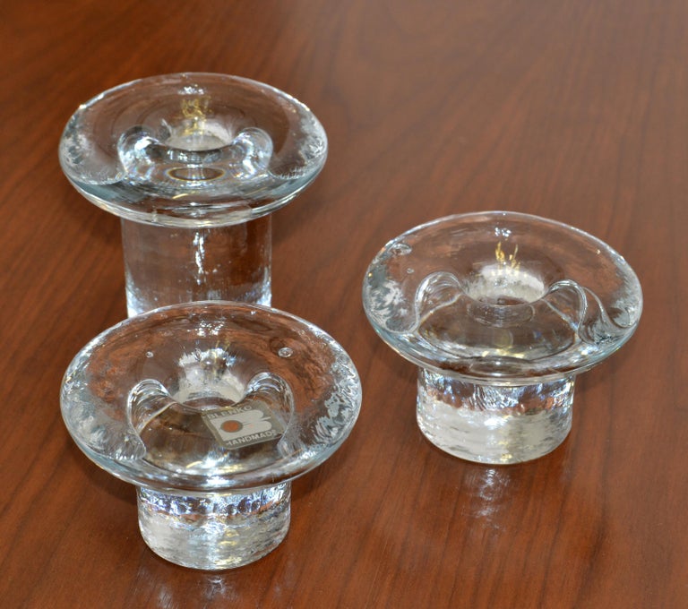 Set 3 Vintage Blenko Art Glass Ice Mushroom Candle Holders Designed Don ...