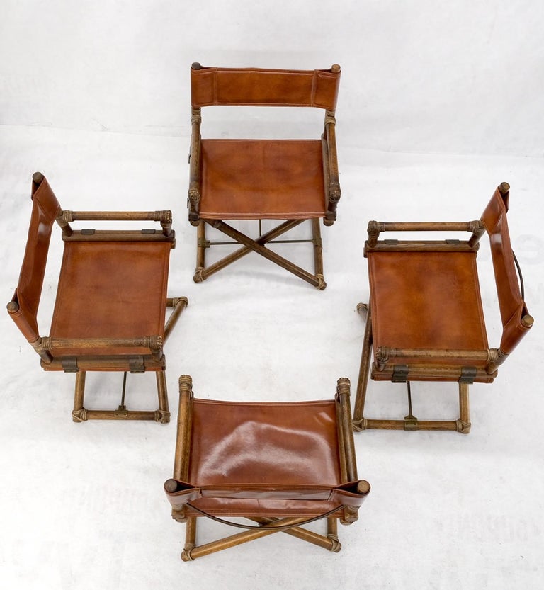Set 4 Captain Leather Chairs Square Glass Top Dining Table Bamboo Base ...