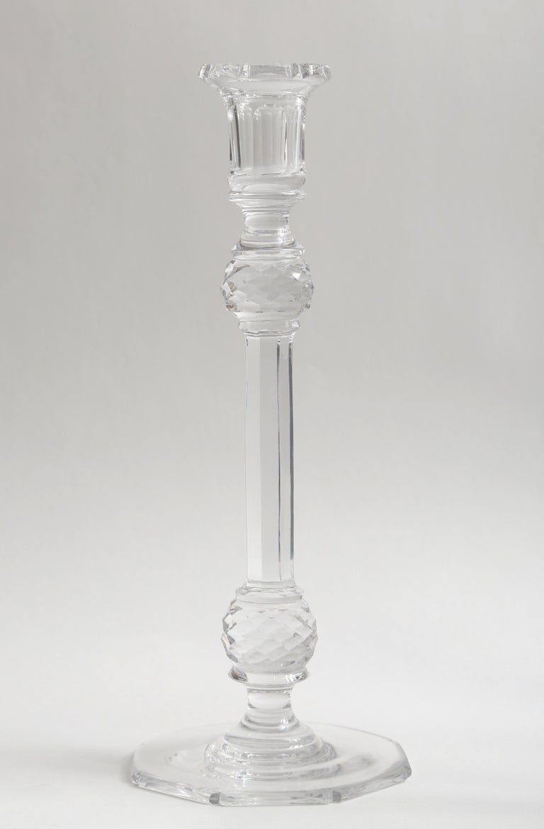 Set of 4 Cut Crystal Candlesticks, Signed Val St Lambert, Shaped Base ...