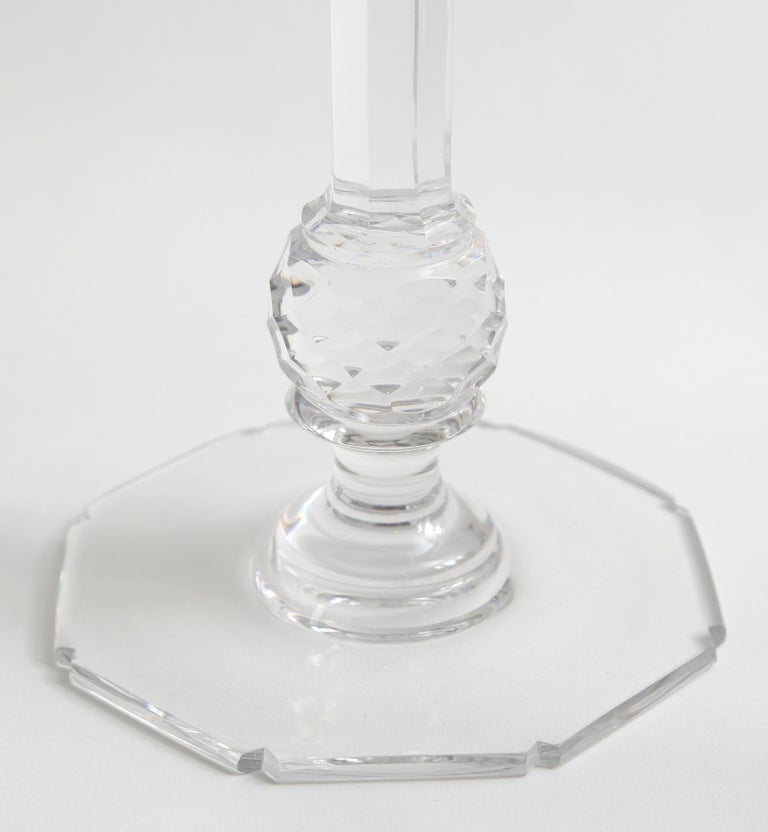 Set of 4 Cut Crystal Candlesticks, Signed Val St Lambert, Shaped Base ...