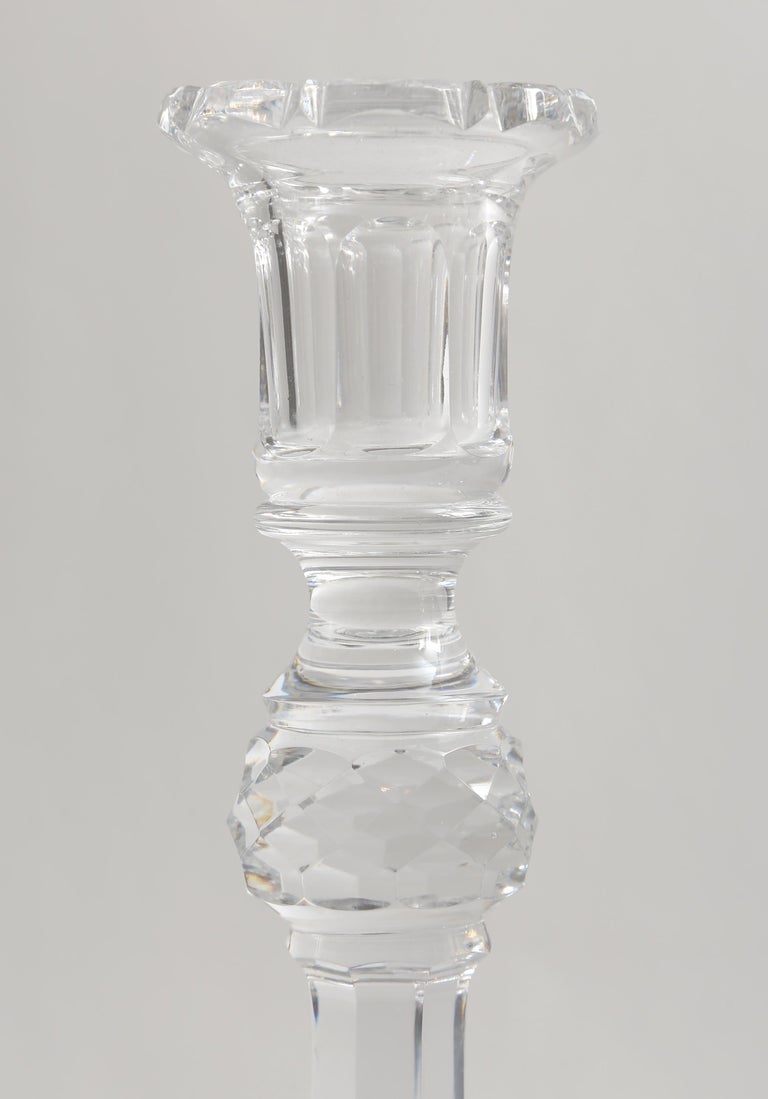 Set of 4 Cut Crystal Candlesticks, Signed Val St Lambert, Shaped Base ...