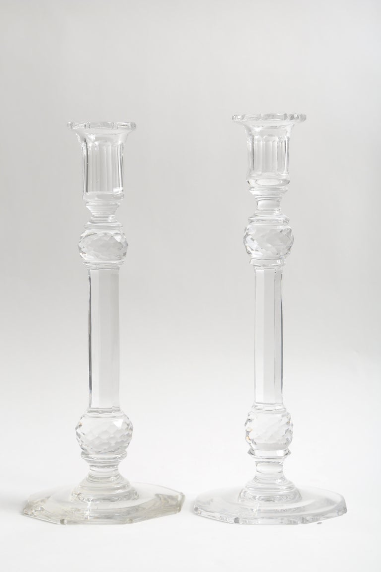 Set of 4 Cut Crystal Candlesticks, Signed Val St Lambert, Shaped Base ...
