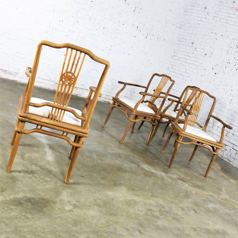 Set 4 Natural Teak Indonesian Ming Style Dining Armed Chairs ...