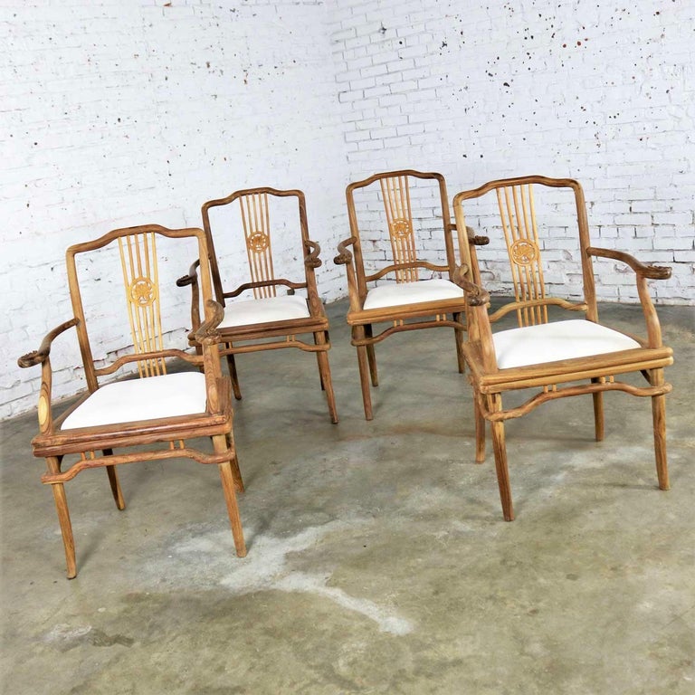 Set 4 Natural Teak Indonesian Ming Style Dining Armed Chairs ...