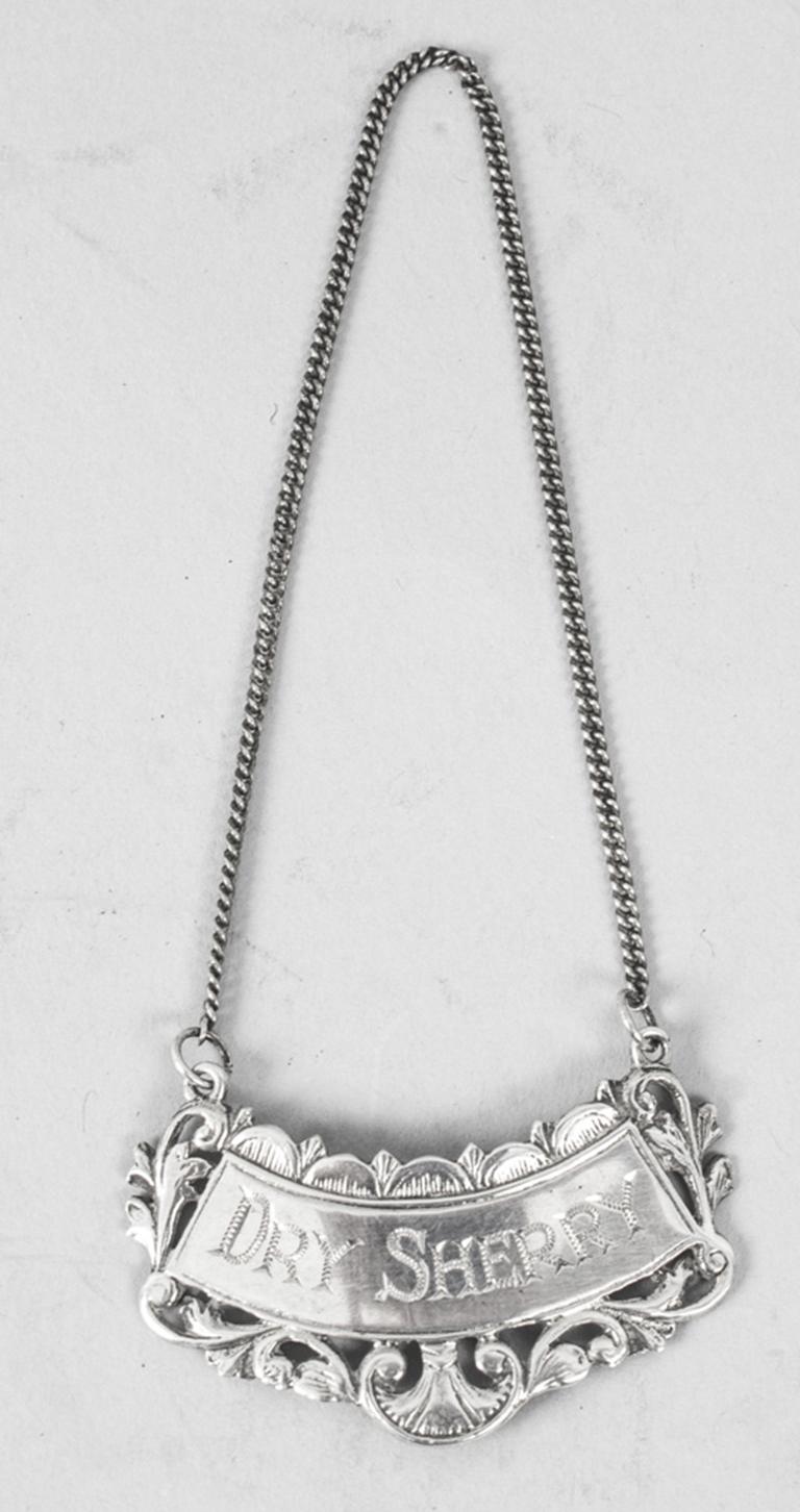 Set of 4 Sterling Silver Drink Labels Whisky, Gin, Brandy Dry Sherry ...